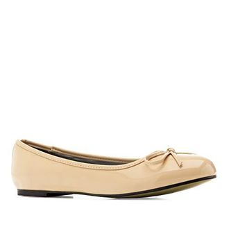 Andres Machado Ballerines pour Femmes/Filles à Talons Plats et noeud décoratif - TG104 - Chaussures Plates pour l´éte et l´Hiver - Ballerines en Vernies - Beige EU 4