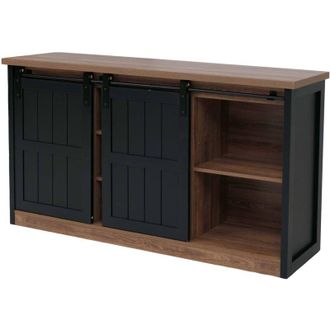 Hhg Sideboard HHG 158, Highboard Regal Schrank Schiebet&uuml;re 7 F&auml;cher Holz-Optik Industrial Metall 84x150x40cm braun-schwarz