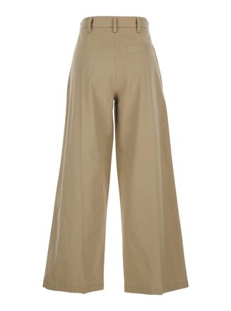 Tela Womens Trousers Front-Pleated Beige Cotton