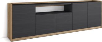 Skraut Home | Sideboard, Highboard | Kommode, Komodenschrank | 260x80x37 cm | 5 Türen | Wohnzimmer, Küche | Moderner Stil | Schwarz Eiche