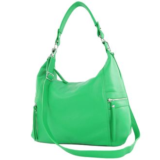 modamoda.de T229 Damen Schultertasche Shopper aus Leder Large handmade in Italy, Farbe:Blattgr&uuml;n