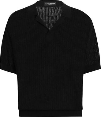 Dolce & Gabbana Homme, Tops, Noir, Taille: M Polo &agrave; manches courtes en coton ajour&eacute;
