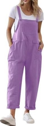 Generic Salopette &agrave; bretelles pour femme - Grande salopette pour femme - Coupe ample - Short d&eacute;t&eacute; long - Jambe large - Combinaison d&eacute;t&eacute; &agrave; jambe droite - Combi