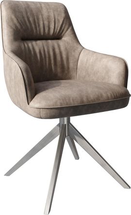 DELIFE Polsterstuhl Zelia-Flex mit Armlehnen Kreuzgestell breit Edelstahl Mikrofaser Taupe Vintage Taschenfederkern