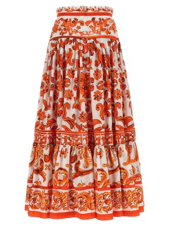 Dolce & Gabbana Maiolica Print Poplin Skirt - Orange