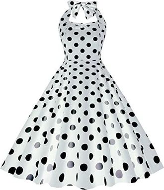 Generic Vimoli Robe de Cocktail Femme Vintage Ann&eacute;e 50 A-Line Robe Pliss&eacute;e au Genou sans Manche Dos Nu Col en V Halter Robe de Bal R&eacute;tro Pin-up Rockabilly Swi