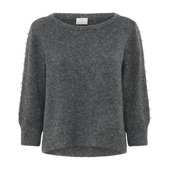 Kaffe Femme, Pulls, Gris, Taille: 38 FR Pull Gris Chin&eacute; avec Manches Perl&eacute;es
