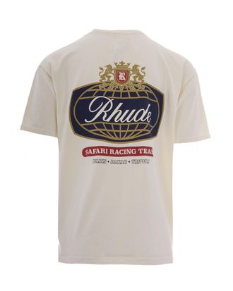 Rhude Mens T-Shirt Safari Crest Vintage White White-Blue-Red Cotton T-Shirts White/blue/red And Polos