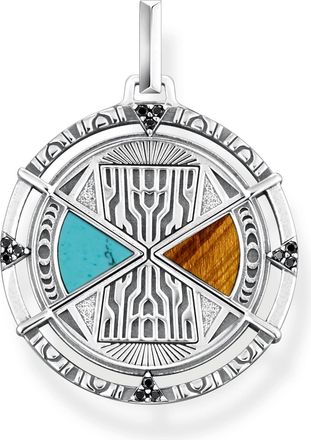 Thomas Sabo Thomas Sabo Herren Ketten Anhänger Talisman, mit mehreren Zirkoniasteinen, Tigerauge und Türkis, 925er Sterlingsilber geschwärzt, Maße: 26 x 18 mm, PE