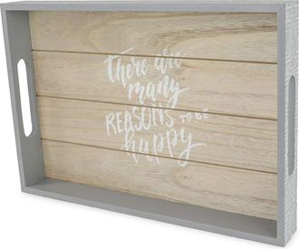 Riffelmacher & Weinberger Riffelmacher 18432 Tablett rechteckig Holz | Dekotablett Holztablett 24x35x4 cm | Deko grau Weihnachten Serviertablett Vintage