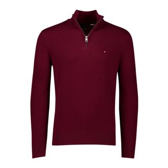 Tommy Hilfiger Homme, Pulls, Rouge, Taille: M Pull à Col Montant et Demi-Zip en Cachemire