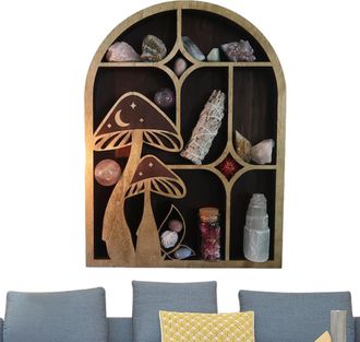 Generico Mond f&uuml;r Kristalle | Kreatives Holz in Form eines Pilzmondes, Stil, schwebende Wandregale f&uuml;r Kristalle, Steine und Altar-Dekoration, Boho-Hausdekorat
