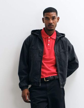 Hollister veste skater oversize &agrave; capuche en noir d&eacute;lav&eacute;