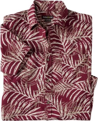 Atlasformen Popelinhemd mit Palmblatt-Design - XXL