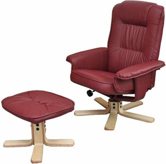 Hhg Neuwertig] Relaxsessel H56, Fernsehsessel TV-Sessel mit Hocker Ottomane, Kunstleder Eukalyptus Holz MVG-zertifiziert bordeaux