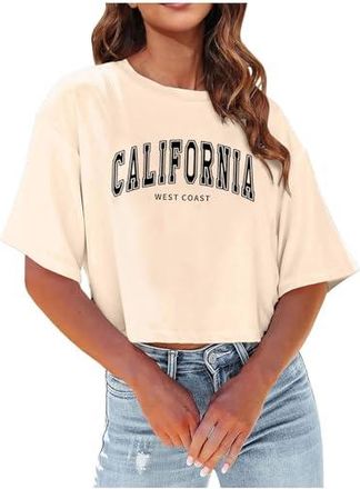 Generic Haut court &agrave; col rond pour femmes &agrave; manches courtes pour sortir, t-shirts courts d&eacute;contract&eacute;s 2025, demi-chemises amples, tendance, t-shirts de printe