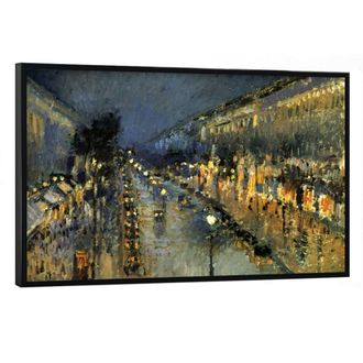 artboxONE Poster mit schwarzem Rahmen 90x60 cm St&auml;dte Boulevard Montmartre at Night - Bild Camille Pissarro