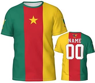 Generic Embl&egrave;me du Drapeau du Cameroun avec Nom Et Num&eacute;ro Personnalis&eacute;s Sportswear Tee Shirt Moderne T-Shirts De Sport Col Rond Homme T-Shirt pour Entra&icirc;nemen