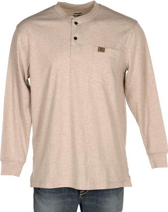 Wrangler Riggs Workwear Henley Herren Langarm, Haferflocken (Oatmeal), meliert, XL