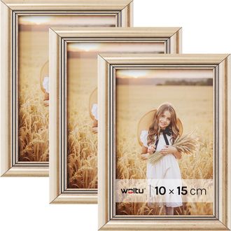 Woltu Bilderrahmen 10x15cm 3er Set Fotorahmen Holzrahmen mit Passepartout, zum vertikalen oder horizontalen Aufh&auml;ngen/Aufstellen, Posterrahmen Collage Wandd