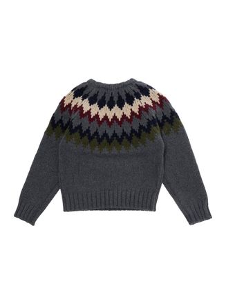 Dsquared2 Boys Crewneck Sweater With Geometric Embroidery Grey Wool Tops Top