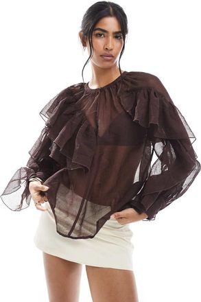 Vero Moda Blouse bohème à volants - Chocolat-Marron