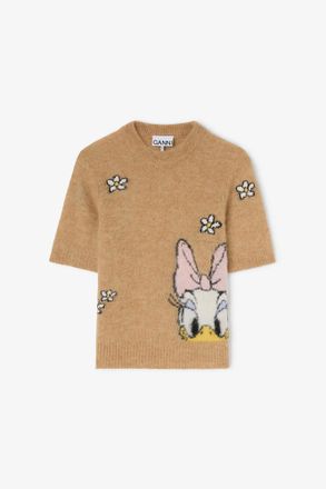 Ganni x Disney Pull &agrave; manches courtes en Beige Daisy Duck - Pour Femme