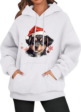 Generic Sweat &agrave; capuche imprim&eacute; graphique pour femme, chien de No&euml;l | Sweat &agrave; capuche d&eacute;contract&eacute; &agrave; manches longues pour les vacances dautomne - pour le voyag