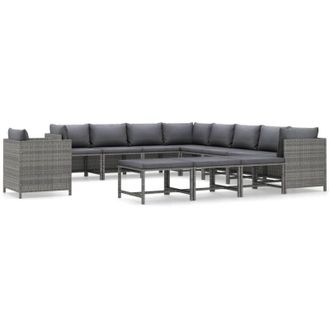 vidaXL Vidaxl - Salon de jardin 12 pcs avec coussins R&eacute;sine tress&eacute;e Gris