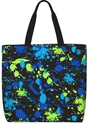 Generic Sac Fourre-Tout &Eacute;claboussures N&eacute;on Phosphorescentes Grand Sac A Main Lavables Avec Poign&eacute;es Sacs En Toile Pour Femmes, Pour Burea, Shopping, Femmes, V