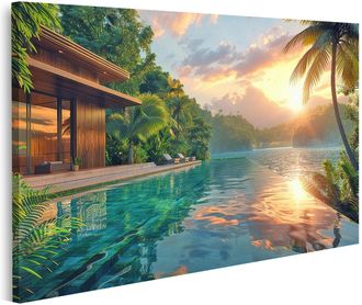 Islandburner Bild auf Leinwand Haus Am Tropischen See Bei Sonnenuntergang Bilder Wandbilder Poster