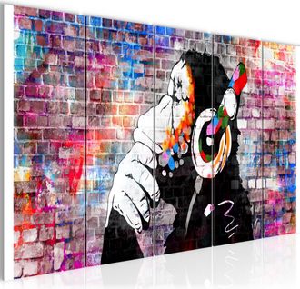 Runa Art Bild Affe mit Kopfhörer Wandbilder auf Vlies Leinwand 5 Teilig Wanddekoration Loft Wohnzimmer 042556c