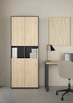 Dmora B&uuml;cherregal Roseline, B&uuml;roregal, Mobiler Buchhalter, B&uuml;cherbrett, 80x34 h205 cm, Eiche und Grau