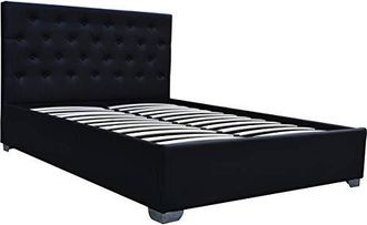 Habitat et Jardin Lit Double Tino en Simili Noir avec Coffre Rangements 140 x 190 cm | Cadre de Lit 2 Places Design | Sommier à Lattes et Tête de Lit Inclus