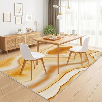 Generic Jaune Lavable en Machine Tapis Salon Motifs Texture et Flux des Nuages, 120 x 180 cm Doux Tapis de Sol Pelucheux Dessous Antid&eacute;rapant, Entree Interieu