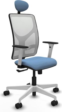 Piqueras y Crespo Schreibtischstuhl in Blau, mit wei&szlig;en und schwarzen Armlehnen, h&ouml;henverstellbarer Lendenwirbelst&uuml;tze und festem Kopfteil, ausgestattet mit 3 Positione