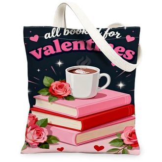 Generic Sacs fourre-tout en toile florale de Saint-Valentin, sacs &agrave; provisions r&eacute;utilisables, l&eacute;gers, lavables et respectueux de lenvironnement, p&ecirc;che, 13x15 