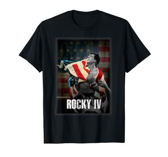 Rocky IV Grey & White American Flag Portrait Fade T-Shirt