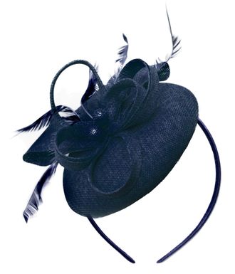 Caprilite Sinamay Fascinator mit Perlen, rund, Pillbox-Schleife, für Damen, Hochzeit, Ascot Races, Marineblau