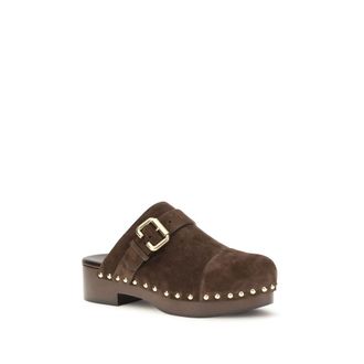 Chlo&eacute; Womens Brown Calf Leather Bos Taurus Clogs Shoe