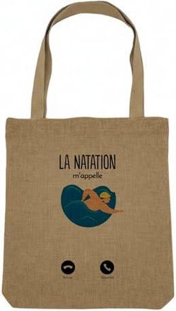Fabulous Sac Shopping Tote Bag Aspect Lin - La Natation MAppelle Sport Passion - Sac de Courses Toile Epaisse 360g Beige Naturel Cabas Port&eacute; Epaule Solide Impr