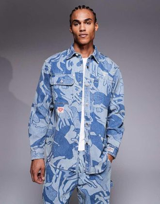 Aape By A Bathing Ape AAPE by A BATHING APE - Lang&auml;rmliges Jeanshemd in Blau mit Military-Muster, Kombiteil-Bunt