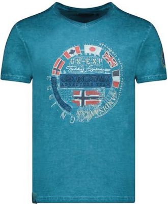 Geographical Norway jimpeach Men Tee Shirt Coton Homme - T Shirts Classique Ete avec Logo - Vetement Corps Manche Courte - Col V Coupe Reguliere Hommes - Été Toute Saison