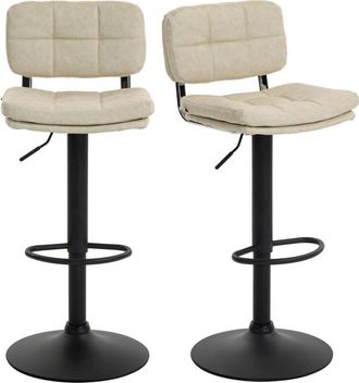HOMCOM Lot de 2 tabourets de bar - HOMCOM - capitonn&eacute;, pivotant, r&eacute;glable - repose-pied - Rev&ecirc;tement synth&eacute;tique PU - 41.5x45x107cm - cr&egrave;me