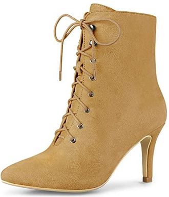 Allegra K Femme Bottines &agrave; Lacets Bout Pointu &agrave; Lacets Talons Aiguilles marron clair 36