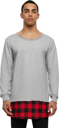 Urban Classics Herren Sweatshirt Long Flanell Bottom Open Edge Crewneck, Gr. Large, Mehrfarbig (Gry/blk/red 736)