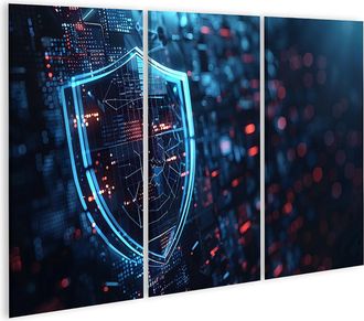 Islandburner Bild auf Leinwand Konzept Cybersecurity-Services: Sichere Verbindung in Cyberwelt, Nahaufnahme Sicherheitsschild, blaues Design Bilder Wandbilder Post