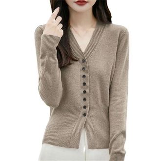 Generic Cardigan dhiver tendance en tricot &agrave; col en V pour femme Couleur unie, camel, Taille XL