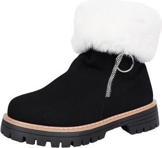Generic Bottines de neige en fausse fourrure pour femme - Imperm&eacute;ables - Bout rond - Talon bas avec fermeture &eacute;clair lat&eacute;rale, Noir, 39.5 EU