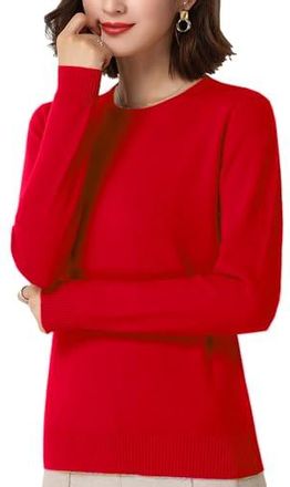 Glamexx24 Pull à manches longues pour femme - Col rond - Pull en tricot - Chaud - Décontracté - Couleur unie - Pull tricoté - Hauts basiques, rouge, XL-XXL